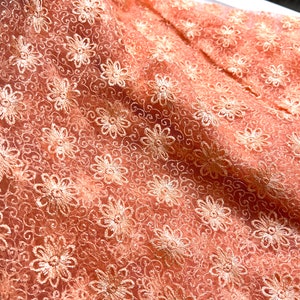 Peach Embroidered Net Fabric With Scalloped Edges - Etsy