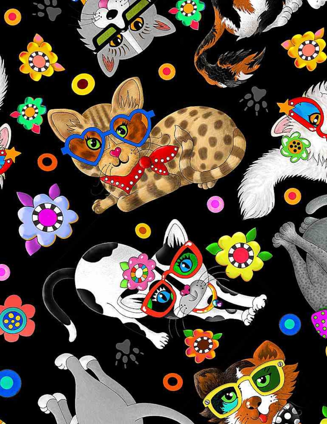 Kool Cats - Cool Cats in Sunglasses - Digital Print - Cotton Fabric - Etsy