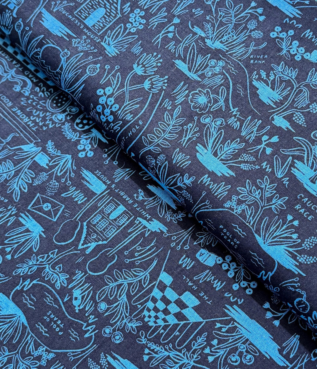 Wonderland Magic Forest Canvas Fabric - Rifle Paper Co. Navy - Etsy