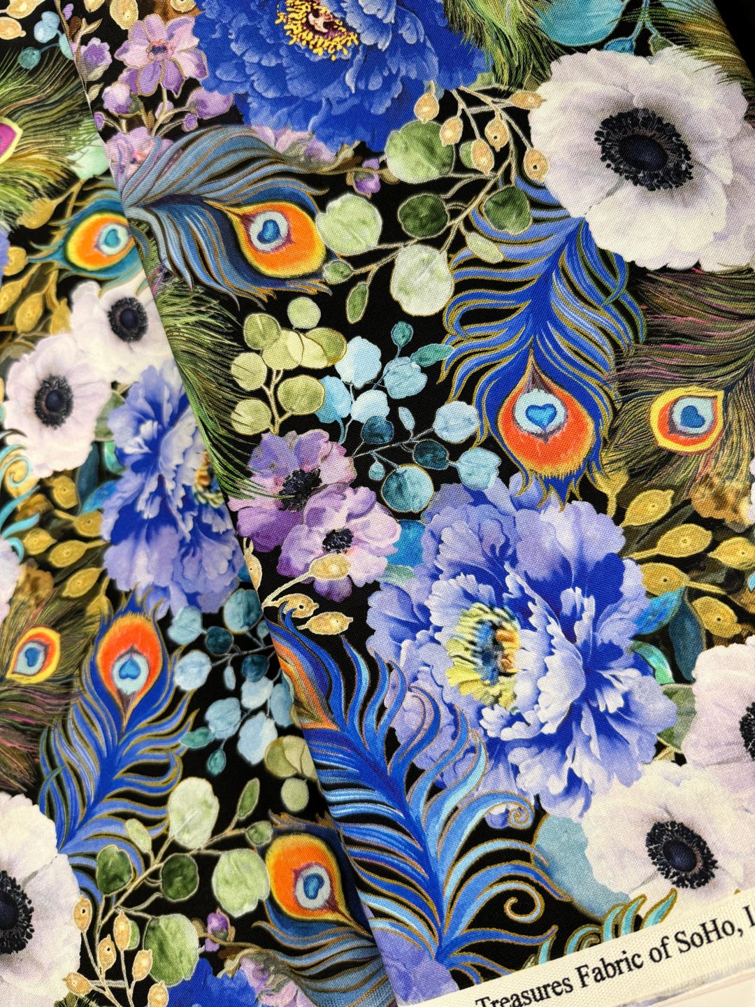 Flourish - Peacock Feathers and Florals Multi - Digital Print - Cotton ...