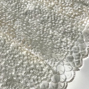 Cream Embroidered Net Fabric Embellished With Sequins - Etsy