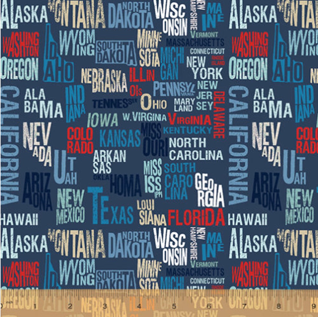 Across the USA - States Fabric by Whistler Studios - Cotton Fabric - Etsy