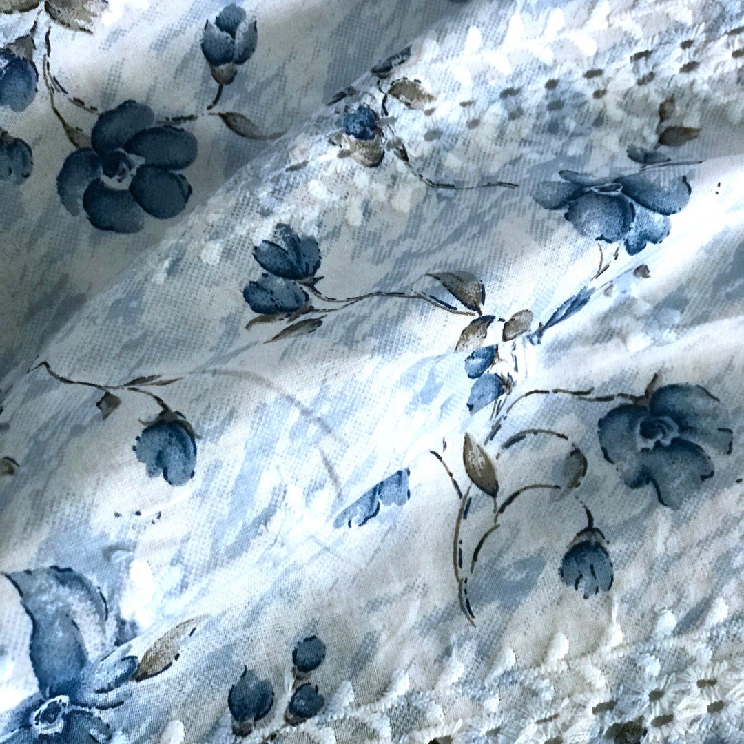 Cotton Embroidered Blue Floral - Etsy