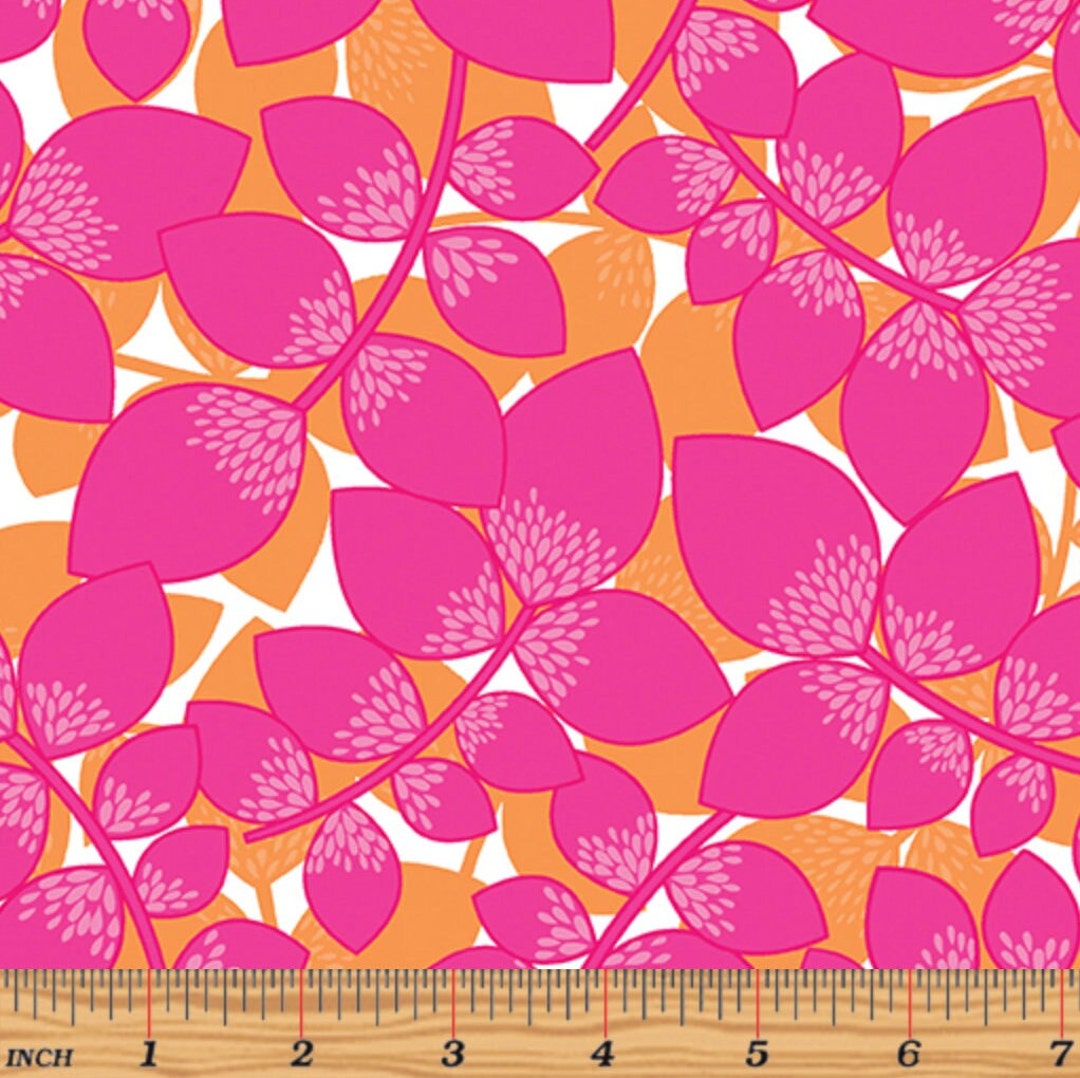 Bahama Breeze - Lily Leaves Orange/pink Fabric by Maria Kalinowski ...