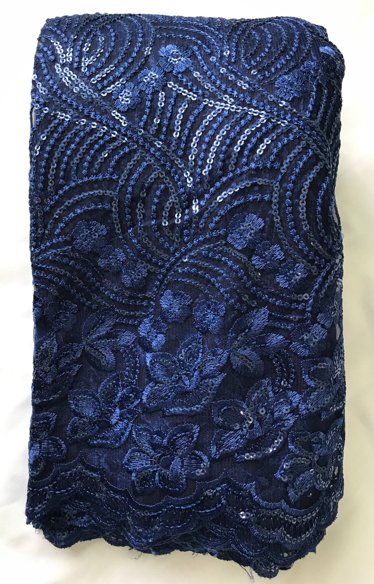 Dark Blue Embroidered Net Fabric Embellished With Sequins - Etsy