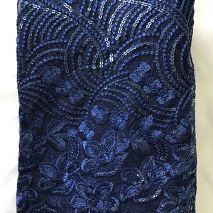 Dark Blue Embroidered Net Fabric Embellished With Sequins - Etsy