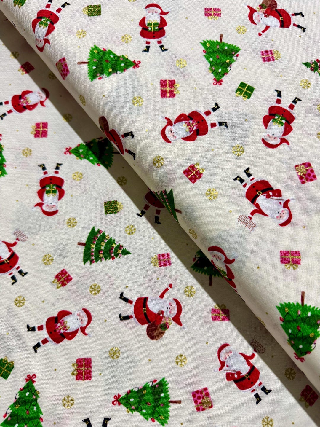 Let It Snow - Santa Cream Metallic by Makower UK - Metallic - Cotton ...