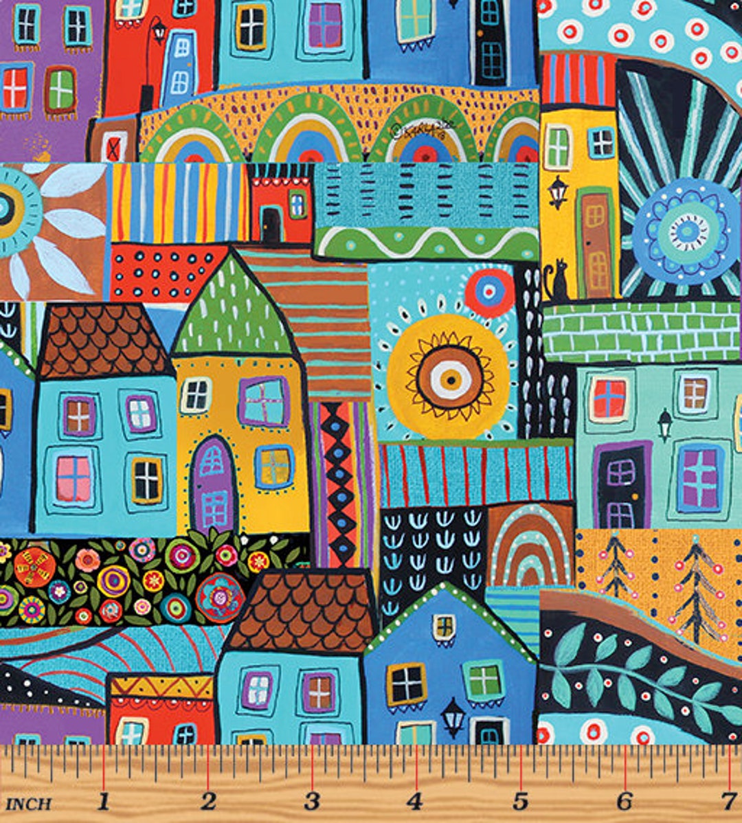 Folktown Cats Folktown Allover Multi Fabric by Karla Gerard Cotton ...