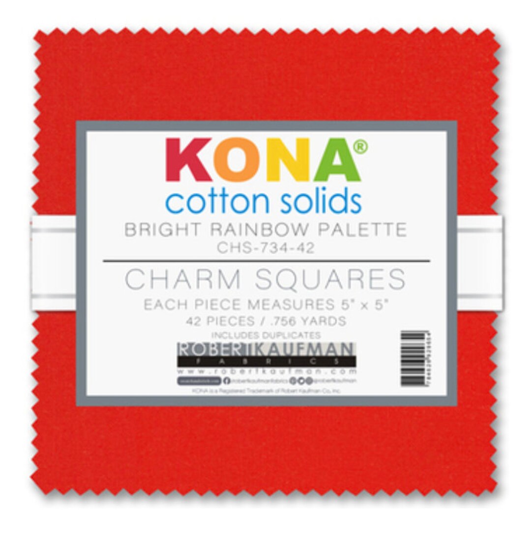 Kona Cotton Bright Rainbow Palette Charm Pack - 42, 5" X 5" Precut ...