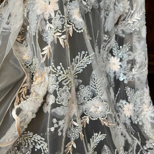 Peach Embroidered Net Fabric Embellished With Beads and Sequins - 50 ...