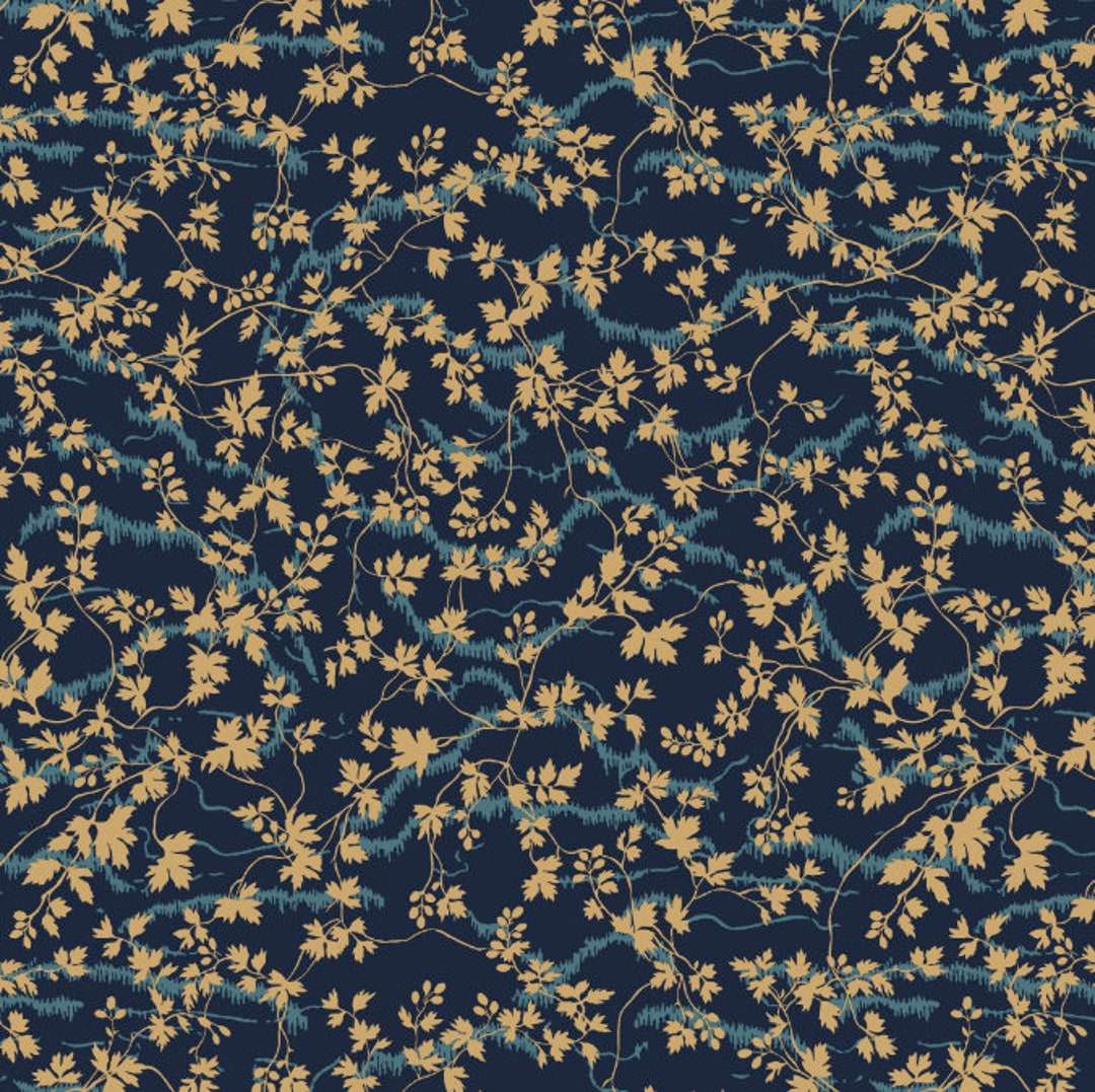 Bricolage - Leaves and Vines Navy Fabric by Kaye England - Cotton ...