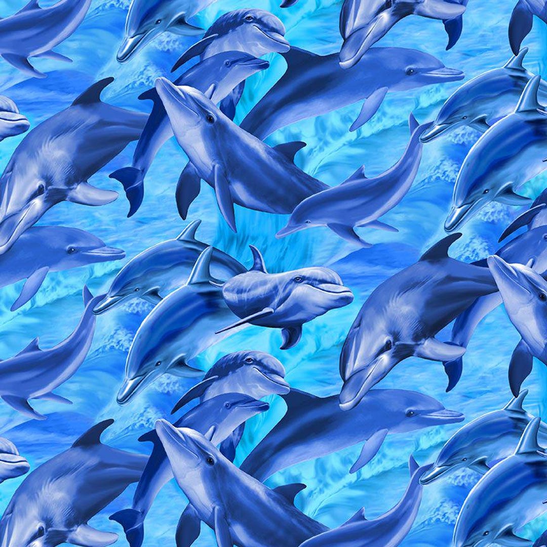 Ocean Life - Deep Blue Sea - Dolphins Fabric by Michael Searle ...