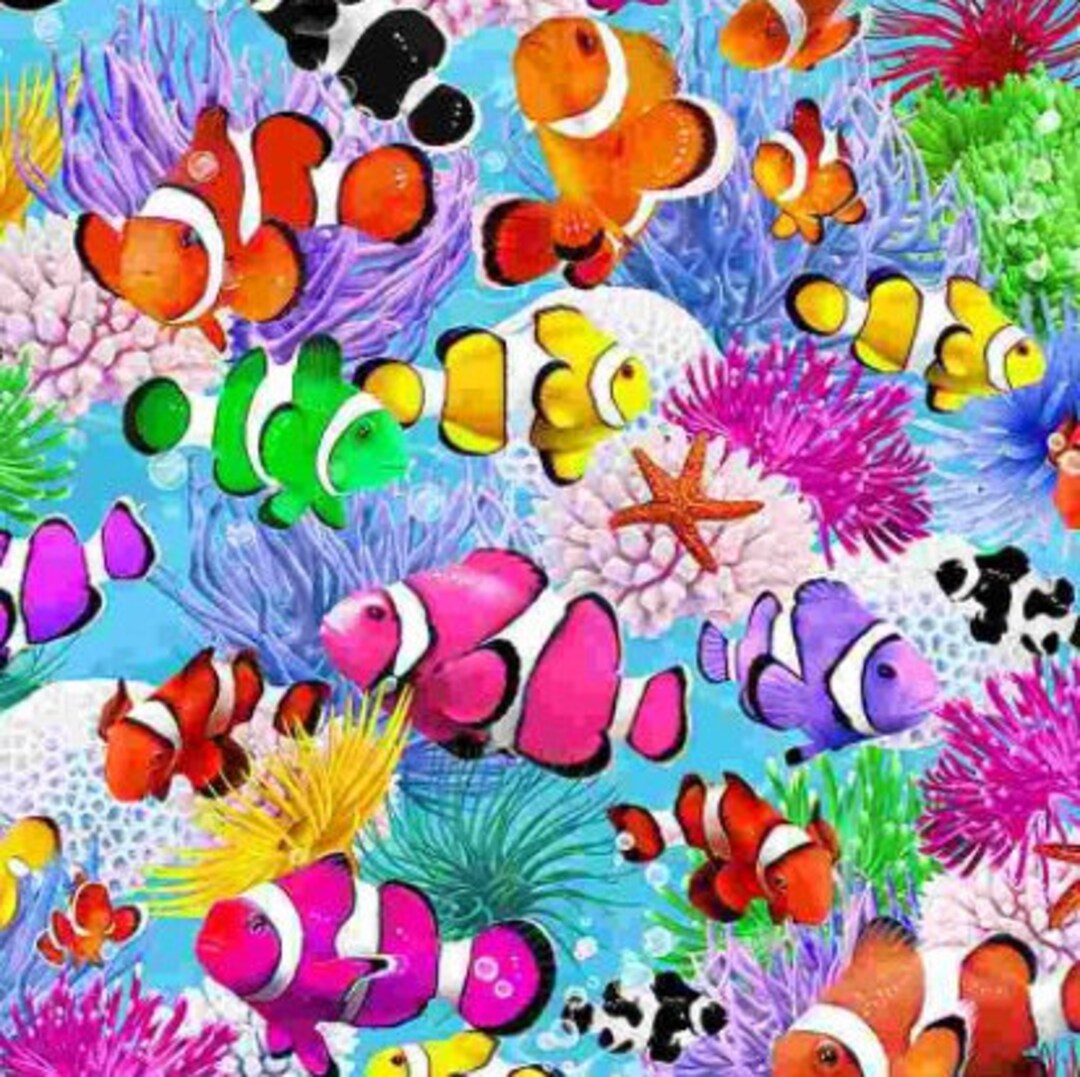Aquarium - Swimming Clown Fish - Cotton Fabric - Etsy