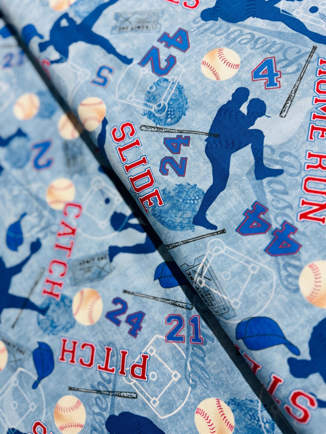 Grand Slam Churn It up Baseball Game Motifs Fabric by Gail Cadden ...