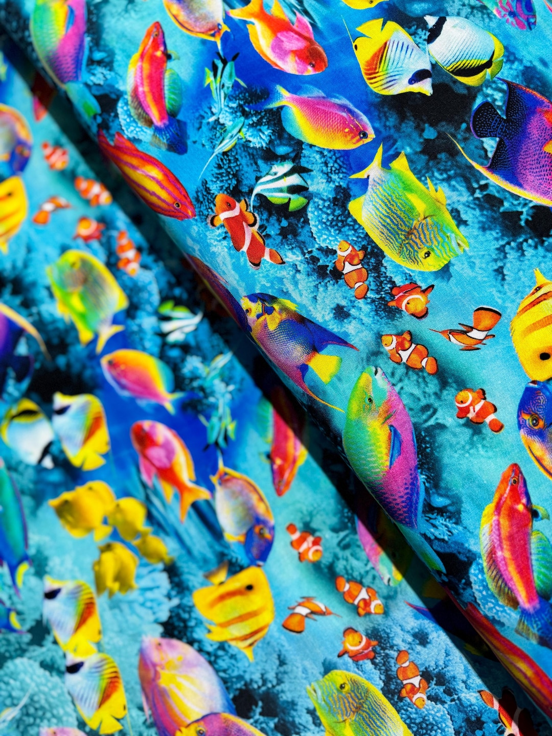 Deep Blue Sea Cotton Fabric: Colorful Ocean Fish Print - Etsy