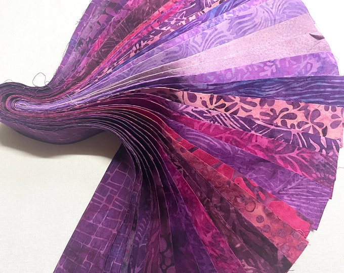 Island Batik - Assorted Purple Batik Scrap Strips Bundle - 21, 2.5 ...