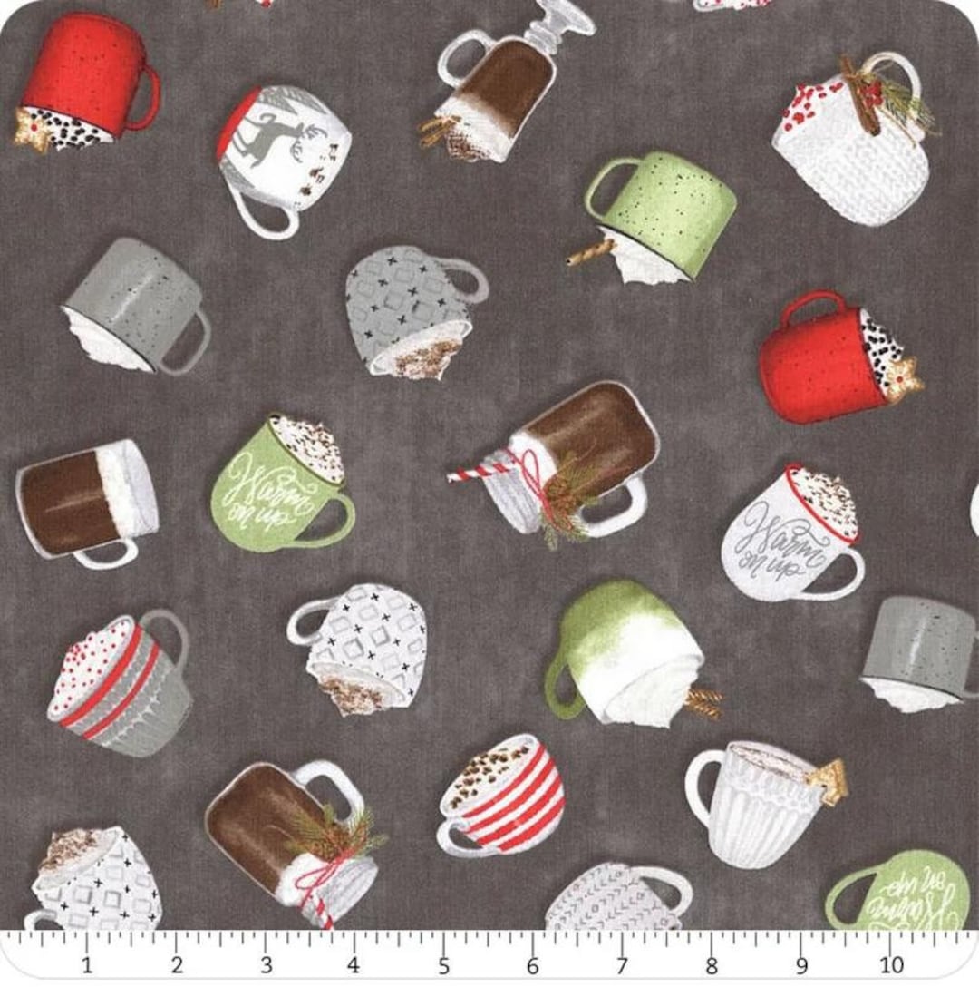 Hot Cocoa Bar - Tossed Cups on Gray Fabric by Danielle Leone - Cotton ...