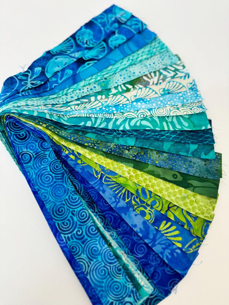Ocean Batik Scrap Strips | 2" X 19", Blue & Green, 21-pack - Etsy