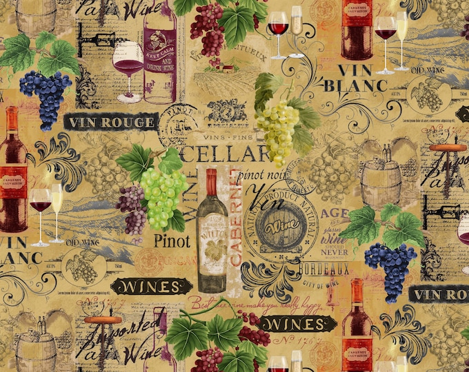 Wine Country Cotton Fabric: Vintage Grape Print - Etsy