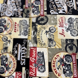 Enjoy the Ride - Packed Vintage Motorcycle Signs - Cotton Fabric - Etsy