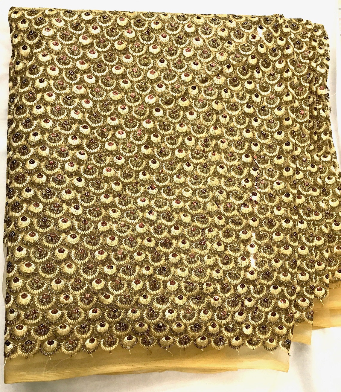 Gold Embroidered Net Fabric Embellished With Sequins - Etsy
