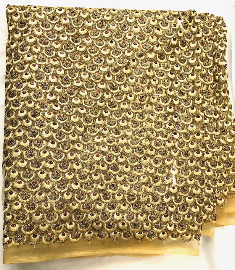 Gold Embroidered Net Fabric Embellished With Sequins - Etsy