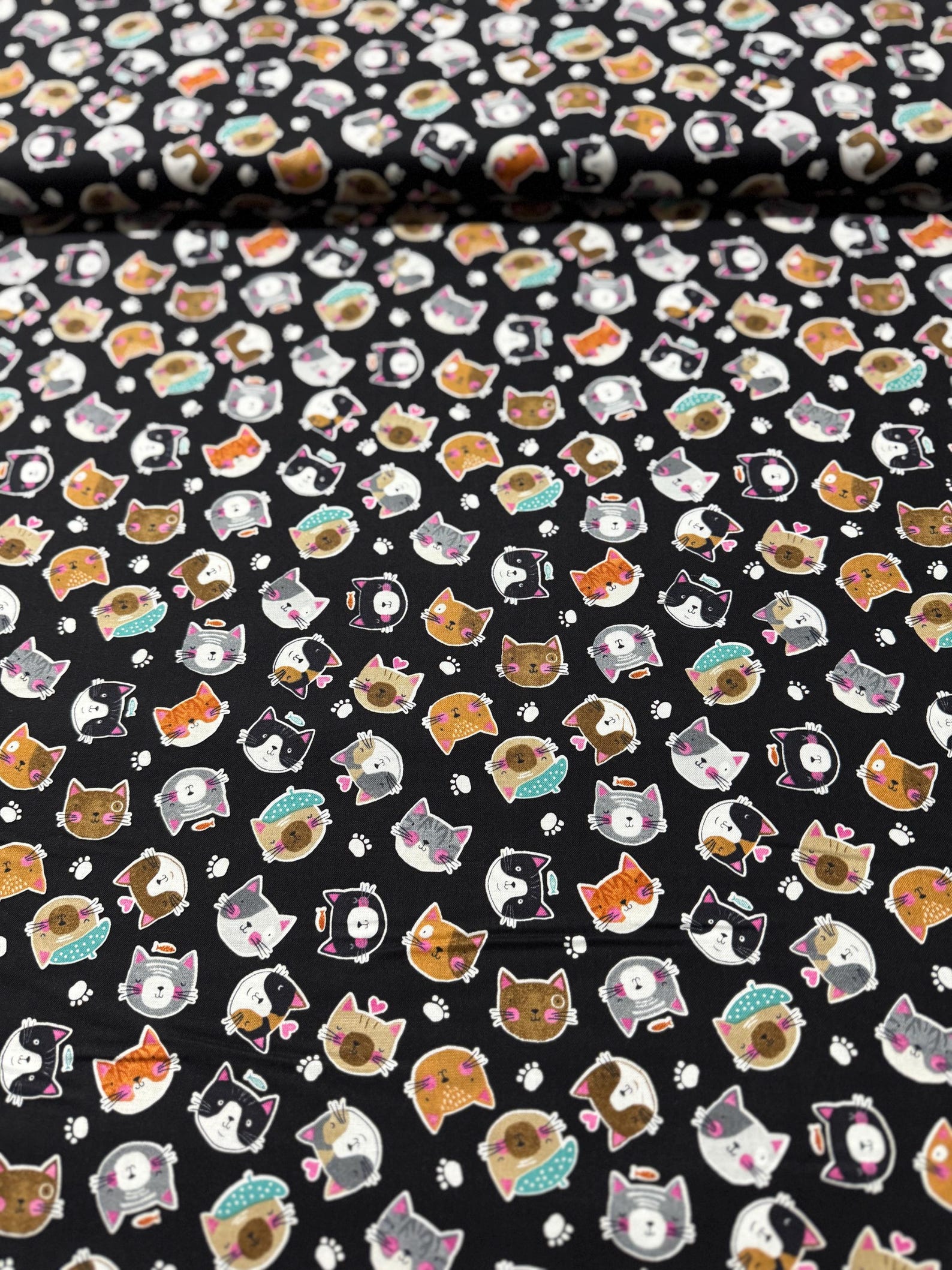 Purrfect Partners - Cat Toss Black Fabric by Anne Rowan - Cotton Fabric ...