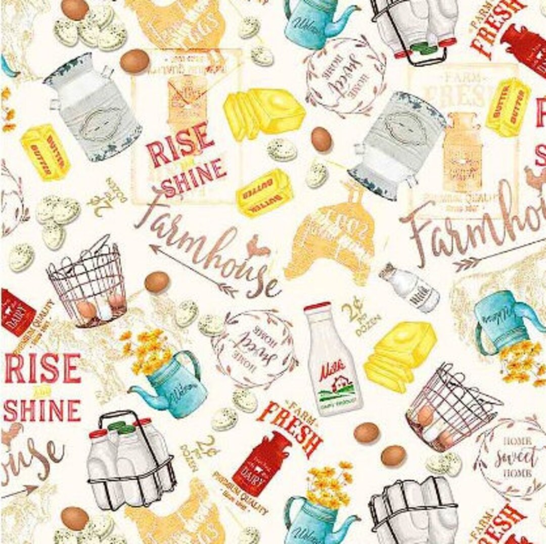 Farm Fresh - Farmhouse Text and Imagery - Digital Print - Cotton Fabric ...