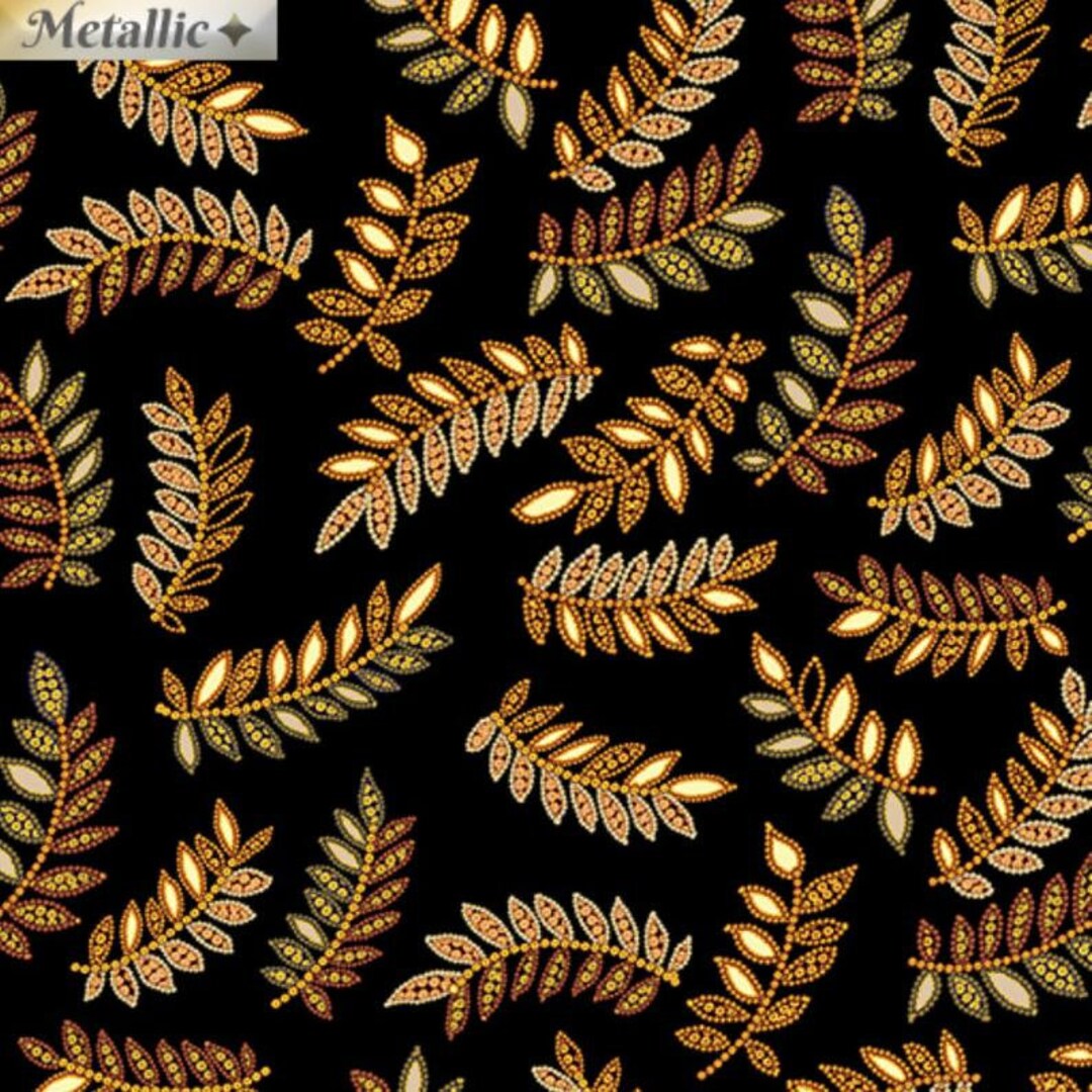 Radiant Ferns Black Cotton Fabric With Metallic Gold Accents - Etsy