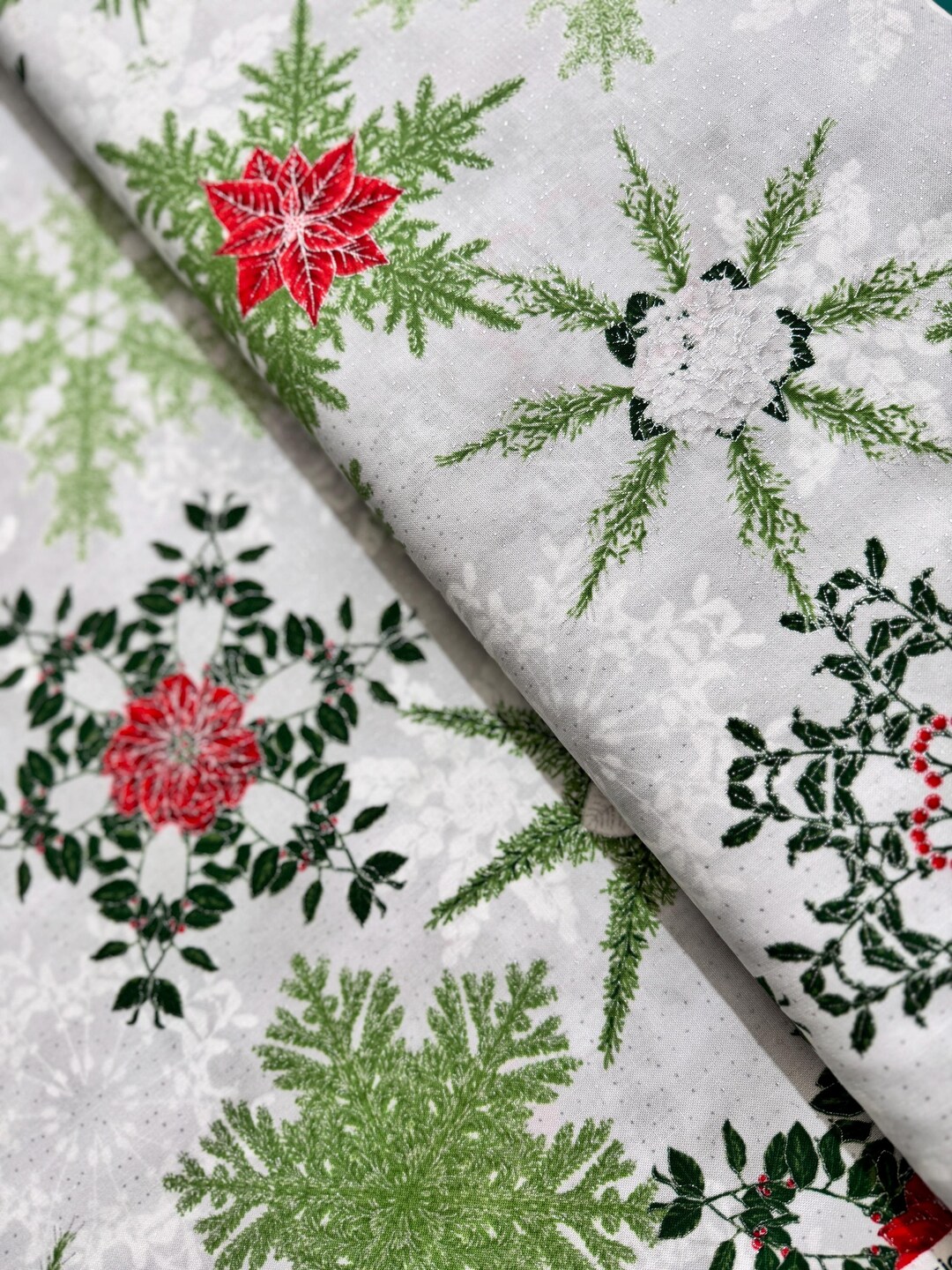 Holiday Flourish-snow Flower - Winter Florals Silver Fabric - Metallic ...
