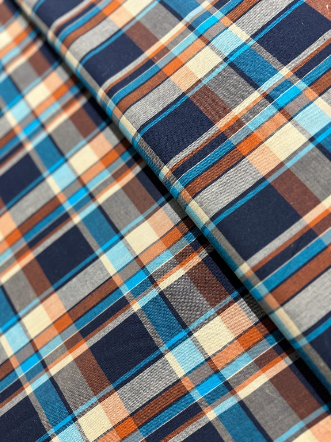 56" Width - Mad for Madras Plaid Yarn Dyed - Turquoise Fabric - Cotton ...