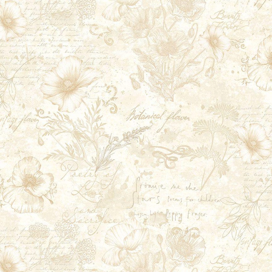 Poppy Passion – Poppy Toile on Text Beige | Botanical Sketch Cotton ...
