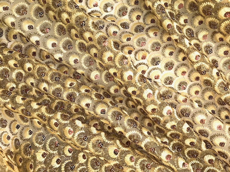 Gold Embroidered Net Fabric Embellished With Sequins - Etsy