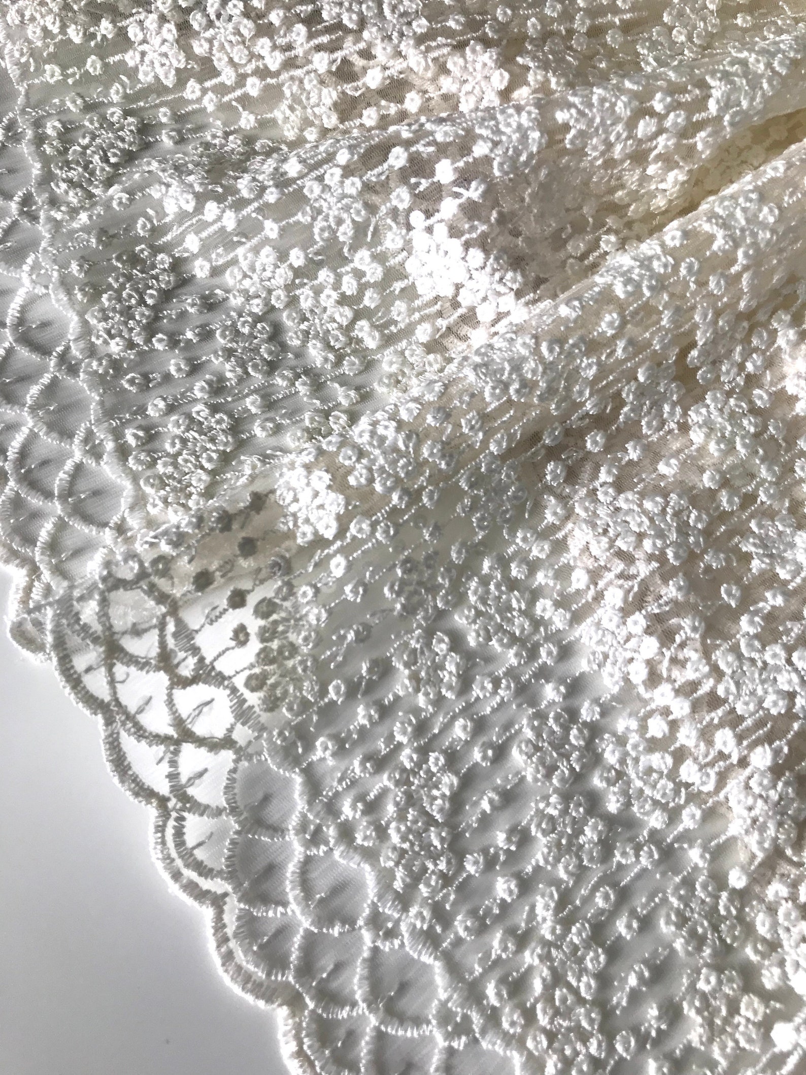 Cream Embroidered Net Fabric Embellished With Sequins - Etsy