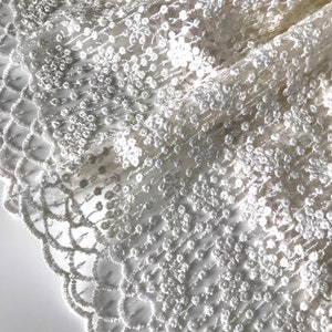 Cream Embroidered Net Fabric Embellished With Sequins - Etsy