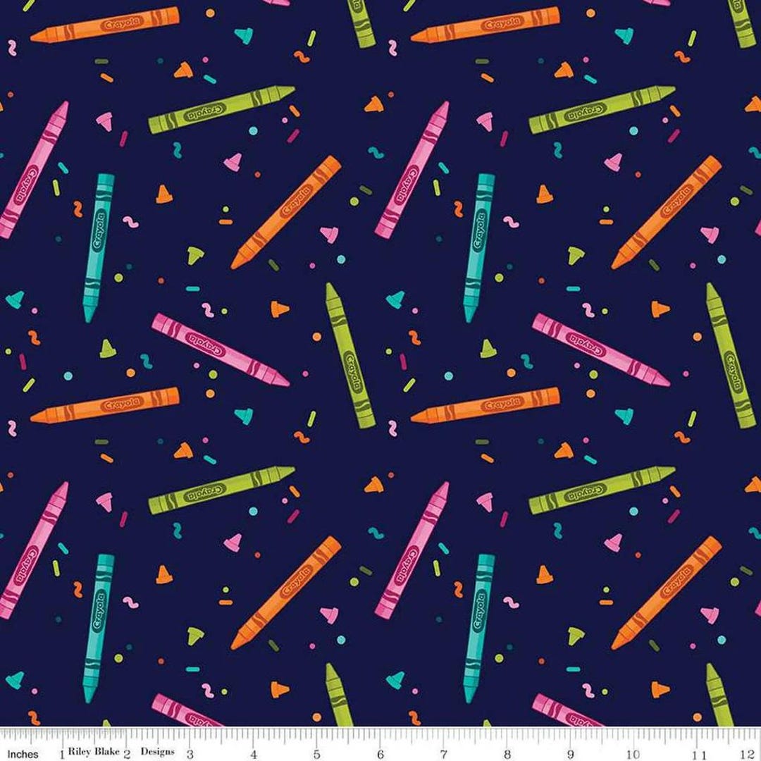 Colors of Kindness - Crayons Navy - Cotton Fabric - Etsy