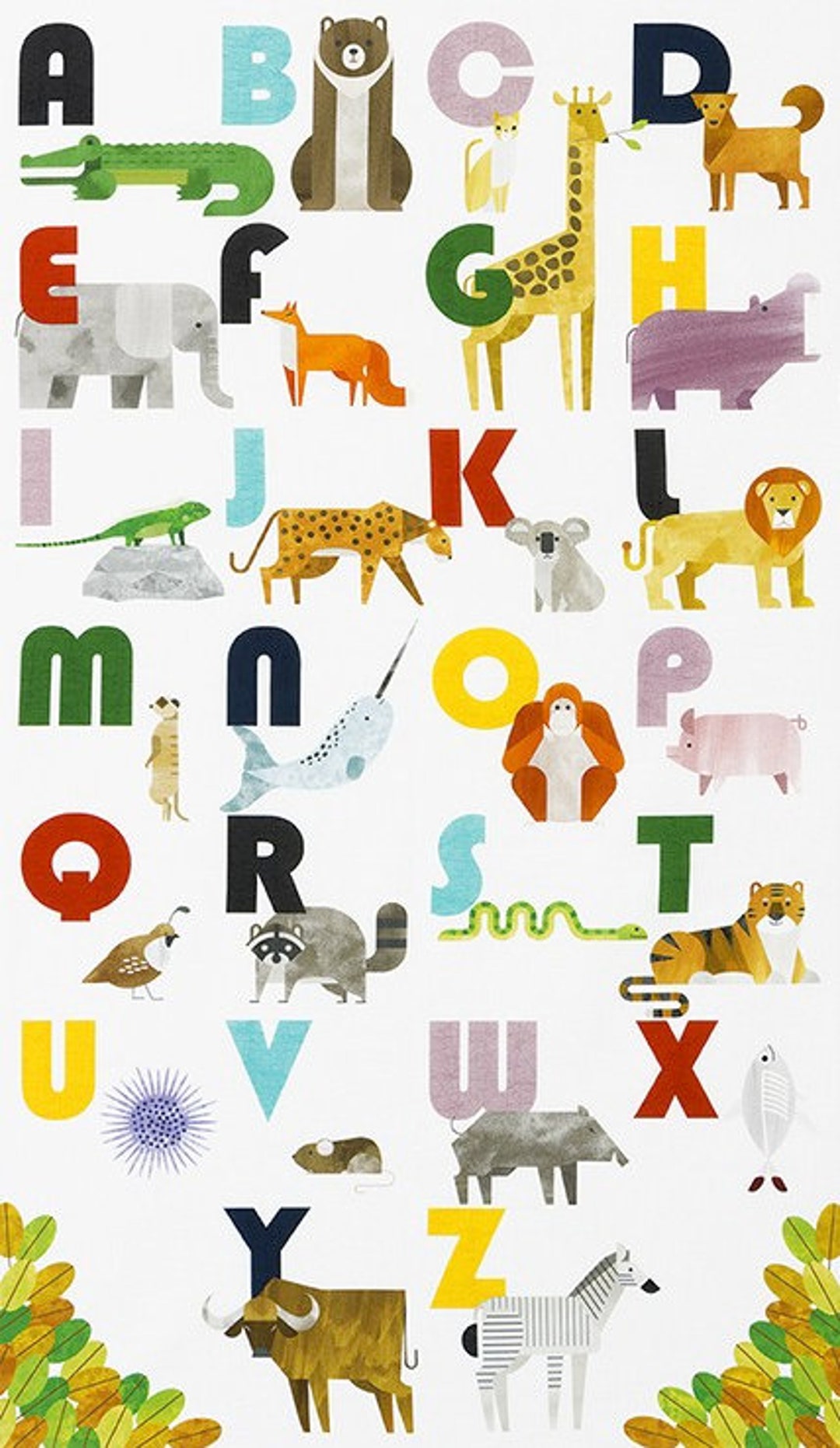 A to Z Animals Fabric Panel - Robert Kaufman 100% Cotton (23" X 44") - Etsy