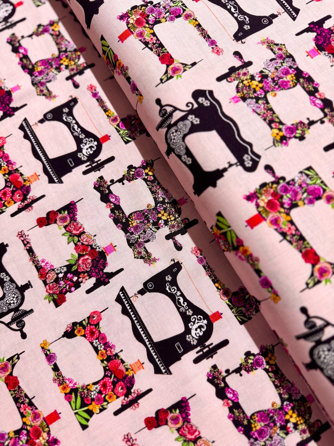 Sew Many Gnomes - Floral Sewing Machines Fabric by Gail Cadden ...