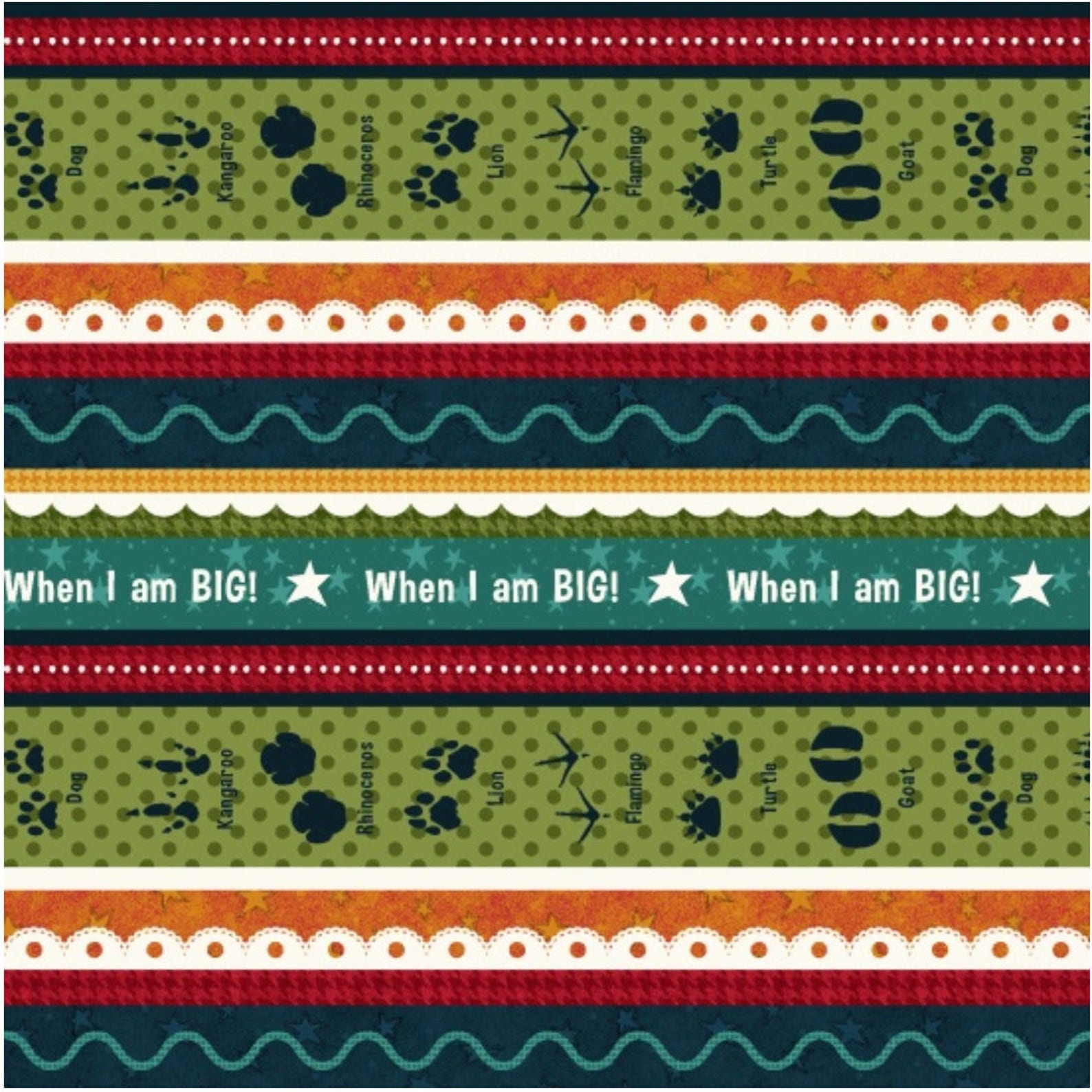 When I Am Big - Animal Tracks Stripe - Cotton Fabric - Etsy