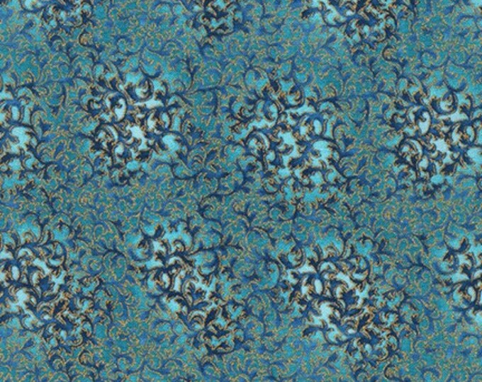 Robert Kaufman - Persis - Vines Blue Metallic - Cotton Fabric - Etsy