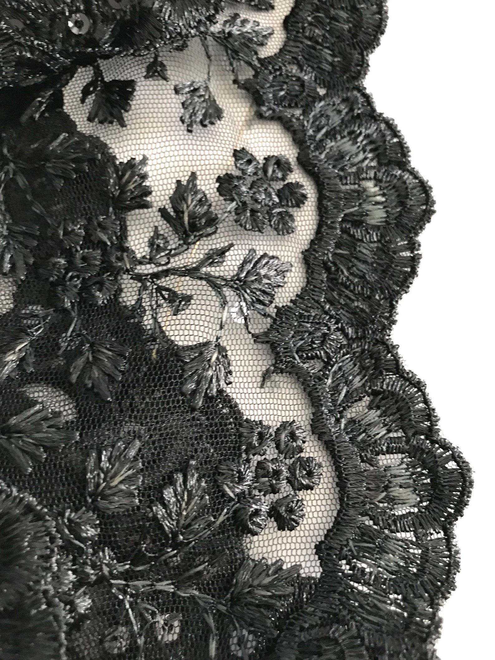 Black Embroidered Net Fabric Embellished With Black Sequins - Etsy