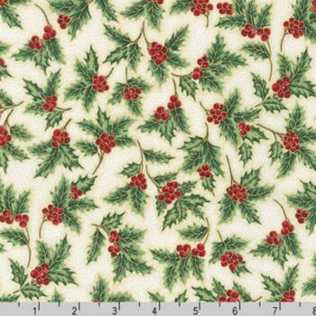 Holiday Flourish 13 Holiday Holly Metallic Cotton Fabric - Etsy