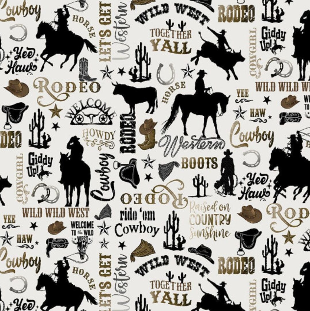 Western Wild Horse Rodeo Fabric Digital Print Cotton Fabric - Etsy
