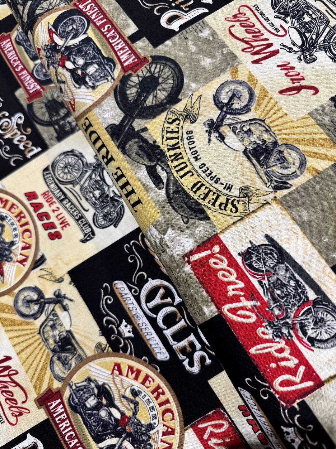Enjoy the Ride - Packed Vintage Motorcycle Signs - Cotton Fabric - Etsy