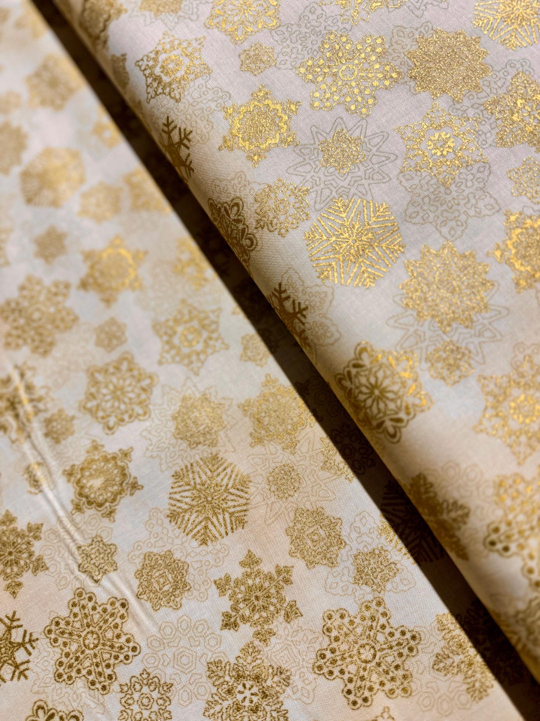 Holiday Flourish-snow Flower - Snowflakes Cream Gold Fabric - Metallic ...