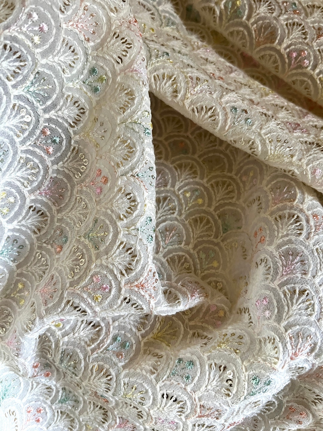 Viscose Georgette Embroidered Fabric With Sequins & Thread Work ...