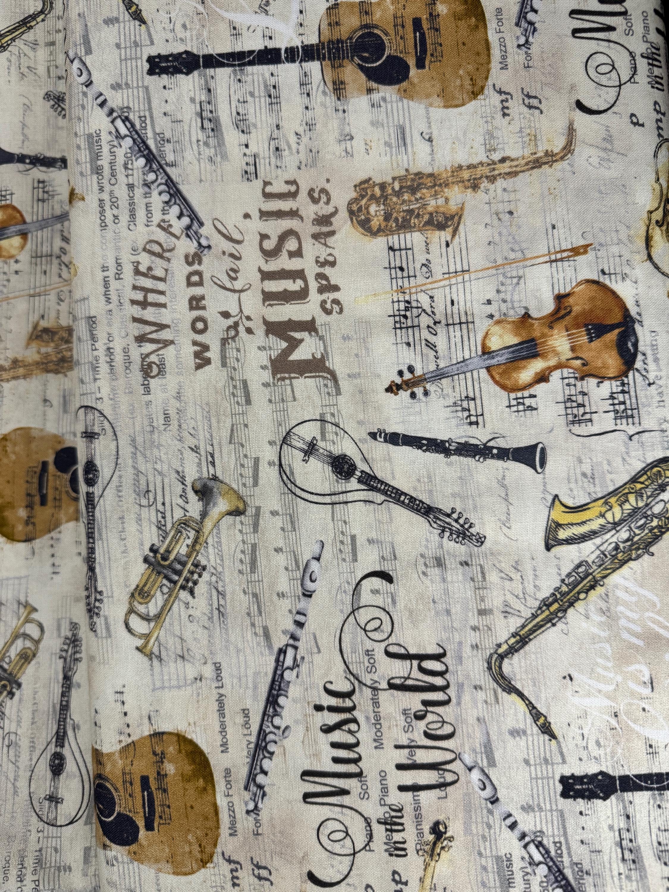Classical Music Instruments Fabric – Sheet Music Cotton Print - Etsy