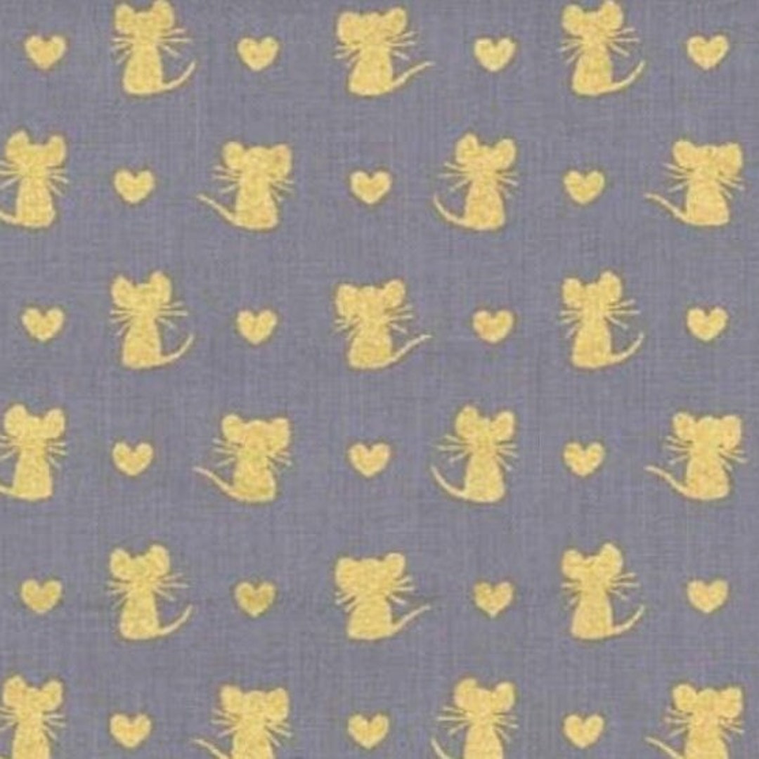Glitter Critters - Nice Mice on Pewter/gold Glitter - Metallic Cotton ...