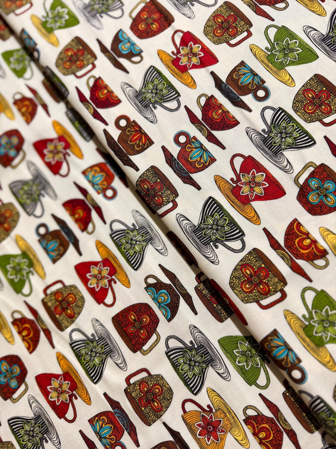 Coffee Break - Coffee Cups on Ivory - Cotton Fabric - Etsy