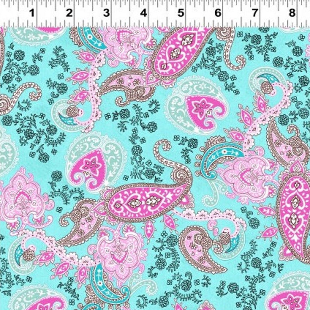 Cassandra - Paisley Aqua Fabric by Skipping Stones Studio - Cotton ...
